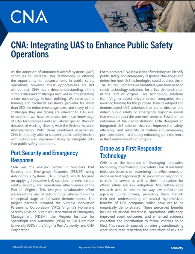 CNA: Integrating UAS to Enhance Public Safety Operations | CNA